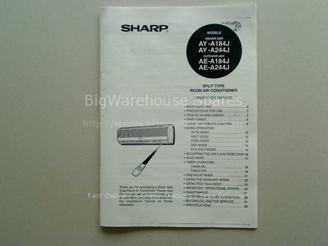 Sharp AIR_CONDITIONER AYA224J owners manual copy only | BigWarehouse Spares